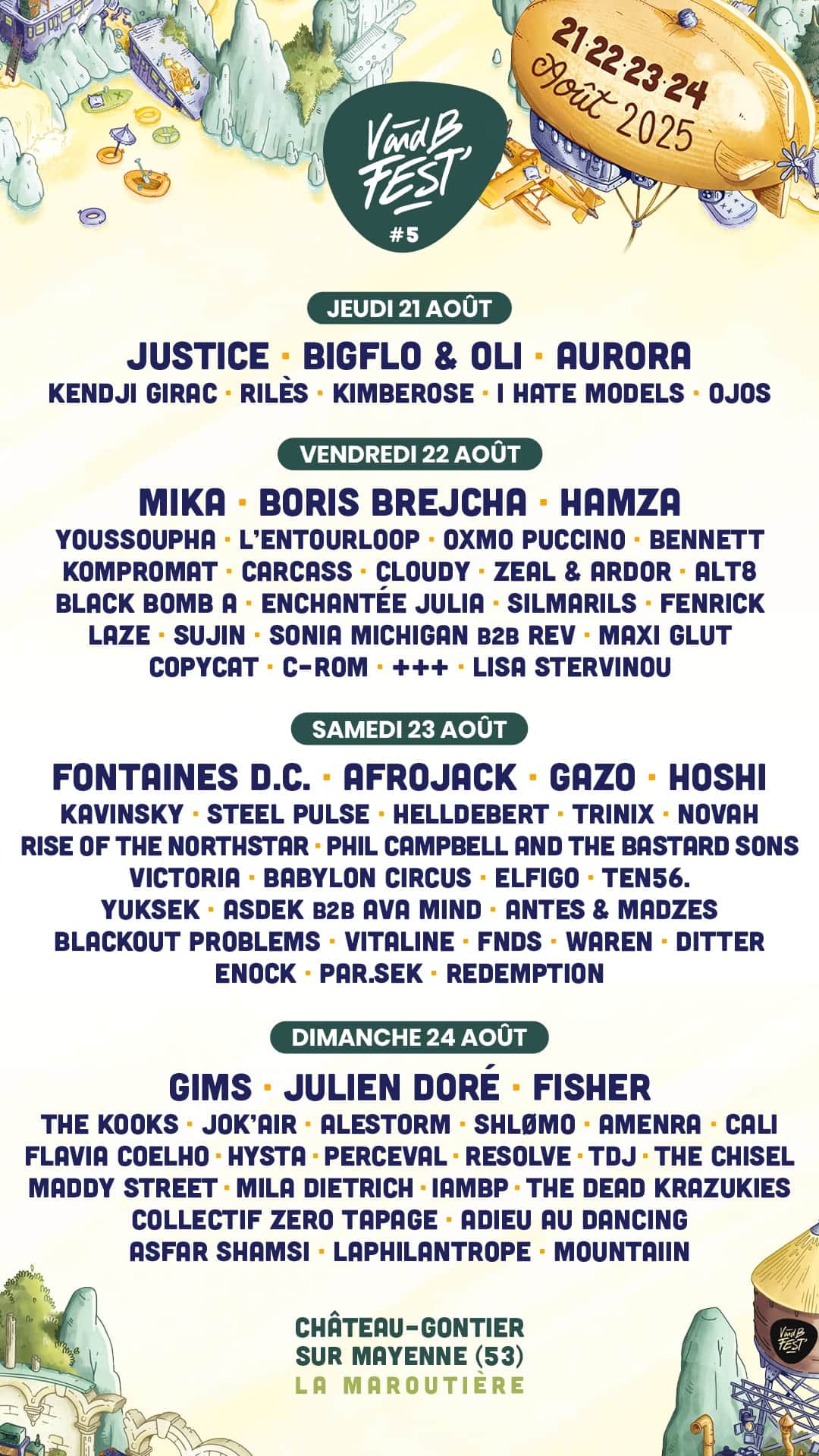 V and B Fest' 2025 : la programmation avec Justice, Bigflo & Oli, Aurora, Gims, Julien Doré et ...